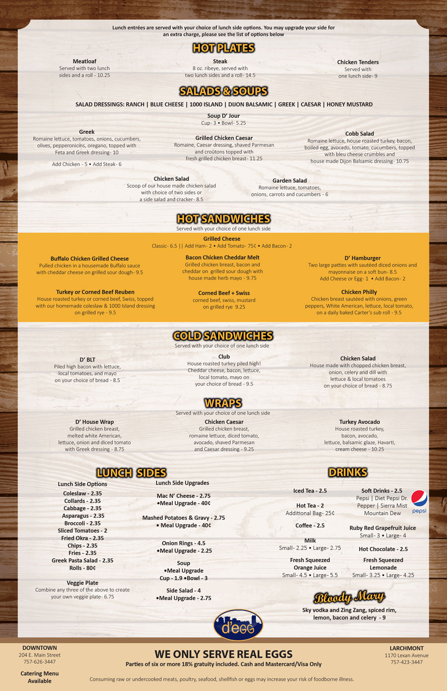 D'Egg Diner Menu