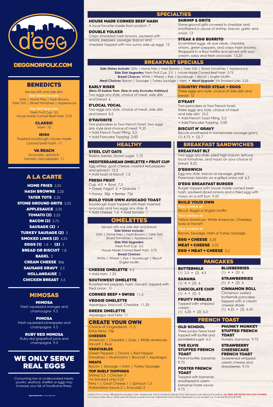 D'Egg Diner Menu