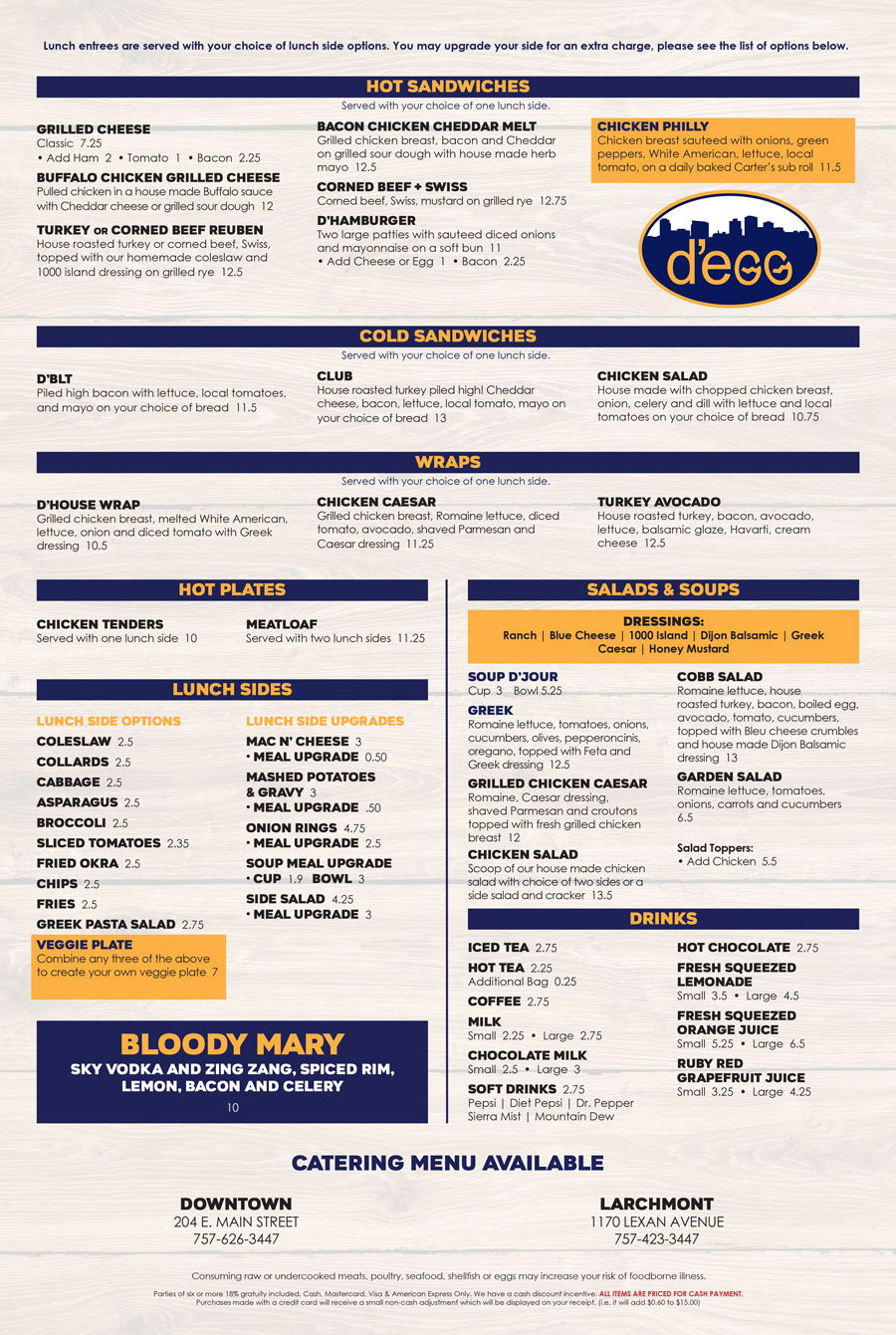 D'Egg Diner Menu